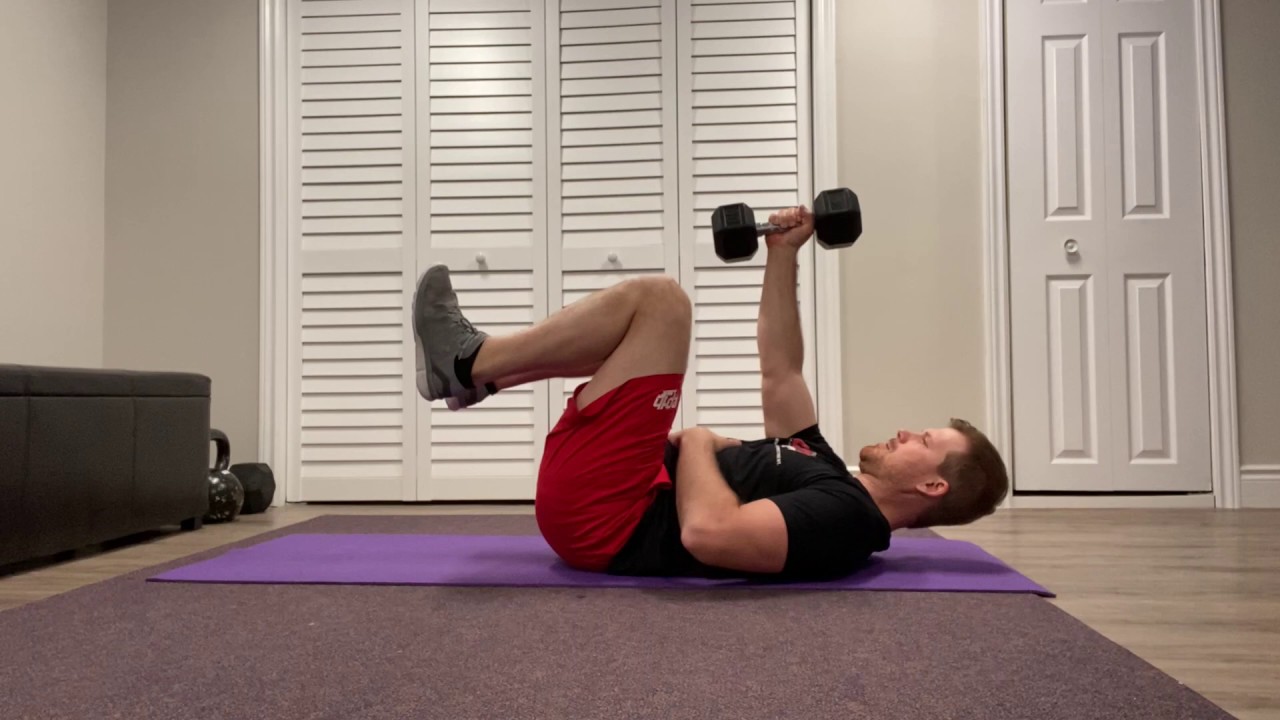 Single Arm DB Hold + Reverse Crunch into straight leg sit up with ...