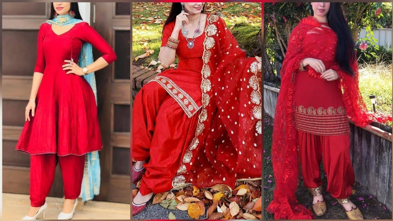 Red color combination for punjabi suits || New red punjabi suit designs ...