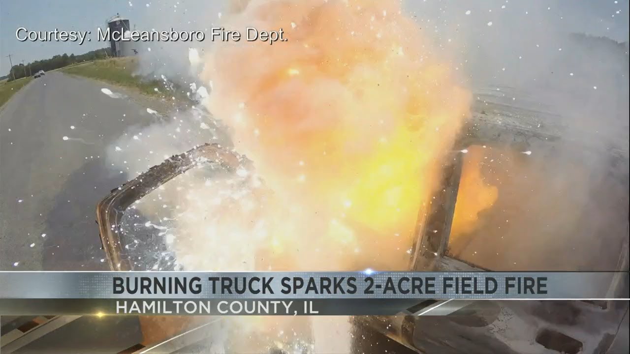 Burning truck sparks 2-acre field fire - YouTube