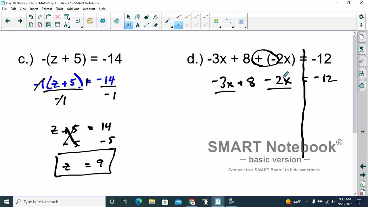 Algebra 1 Lab - Day 18 Notes - Solving Multi Step Equations - YouTube
