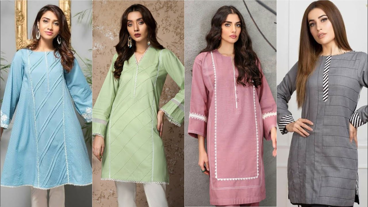 Beautiful plain color cotton Kurtis & shirts designing ideas with lace ...