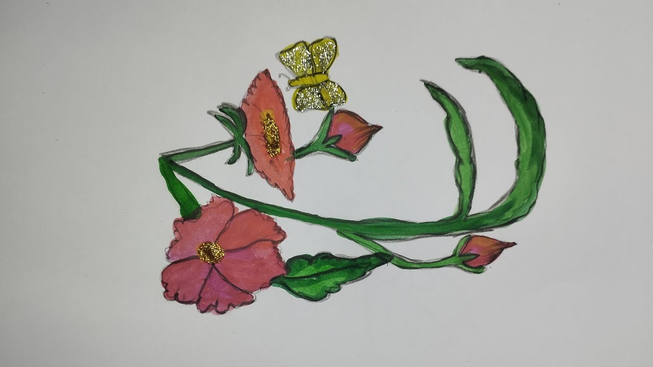 Drawing a Butterfly in Flight Amidst Flowers | Art Tutorial ️ ️ ️💐💐💐 ...