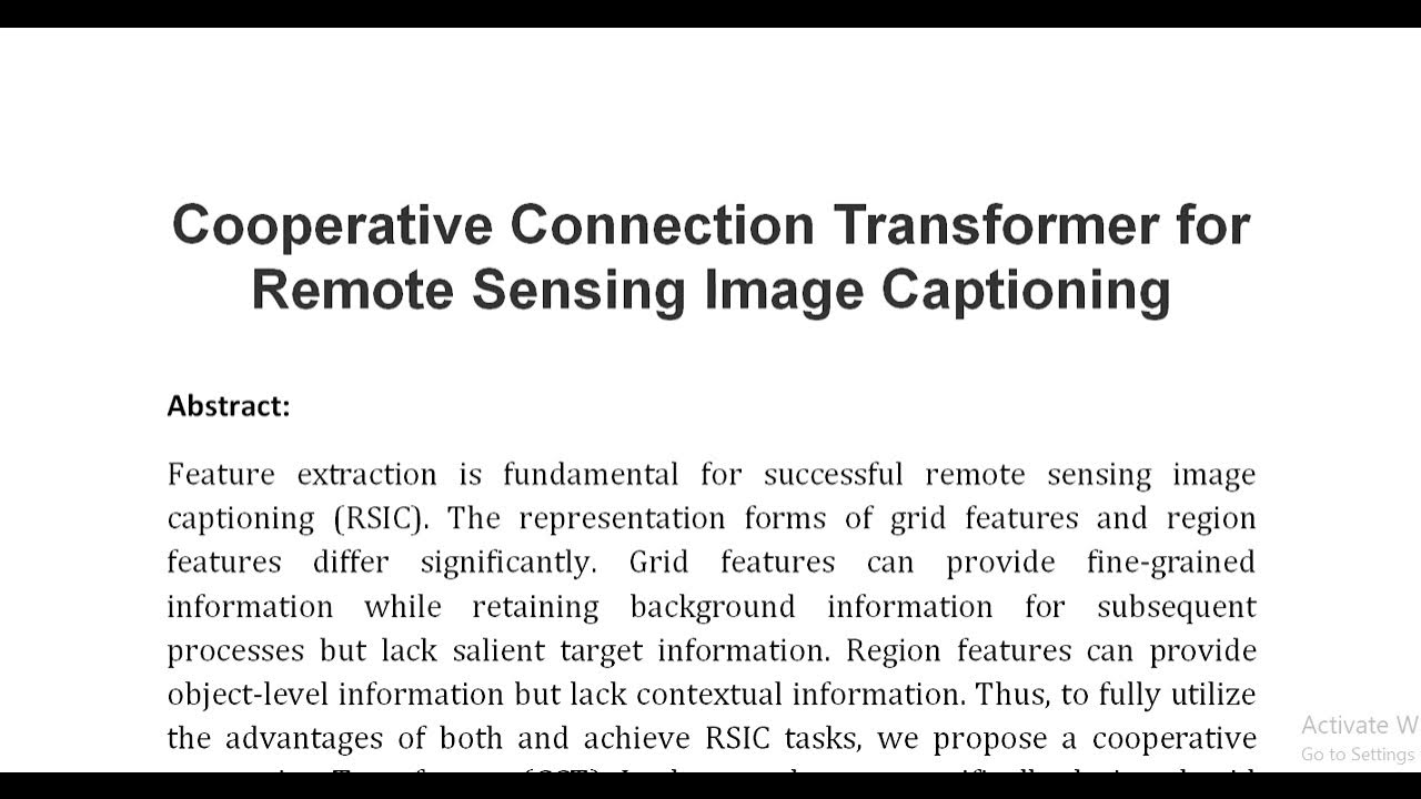 Cooperative Connection Transformer for Remote Sensing Image Captioning - YouTube
