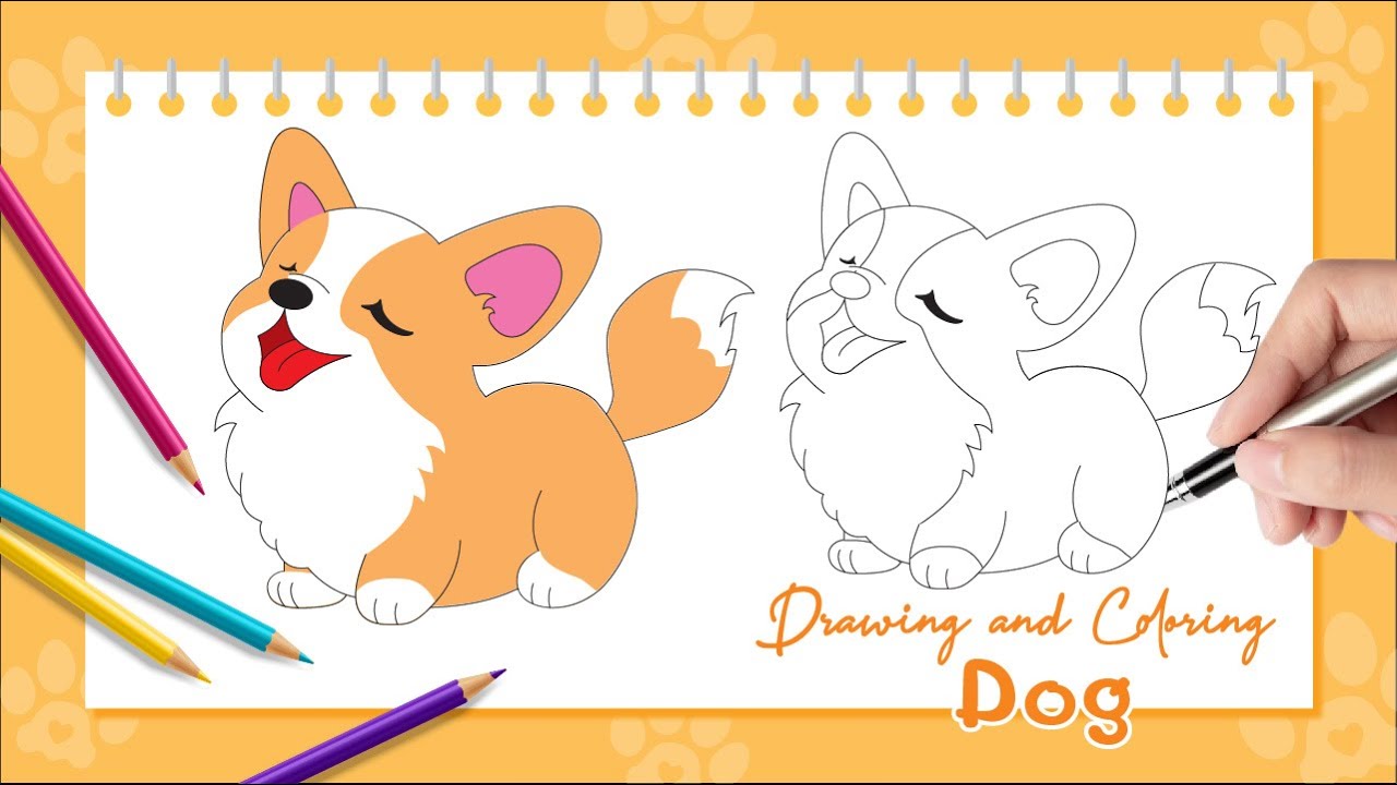 How to Draw a Funny Dog Easy, Cute Dog drawing and coloring Step by ...
