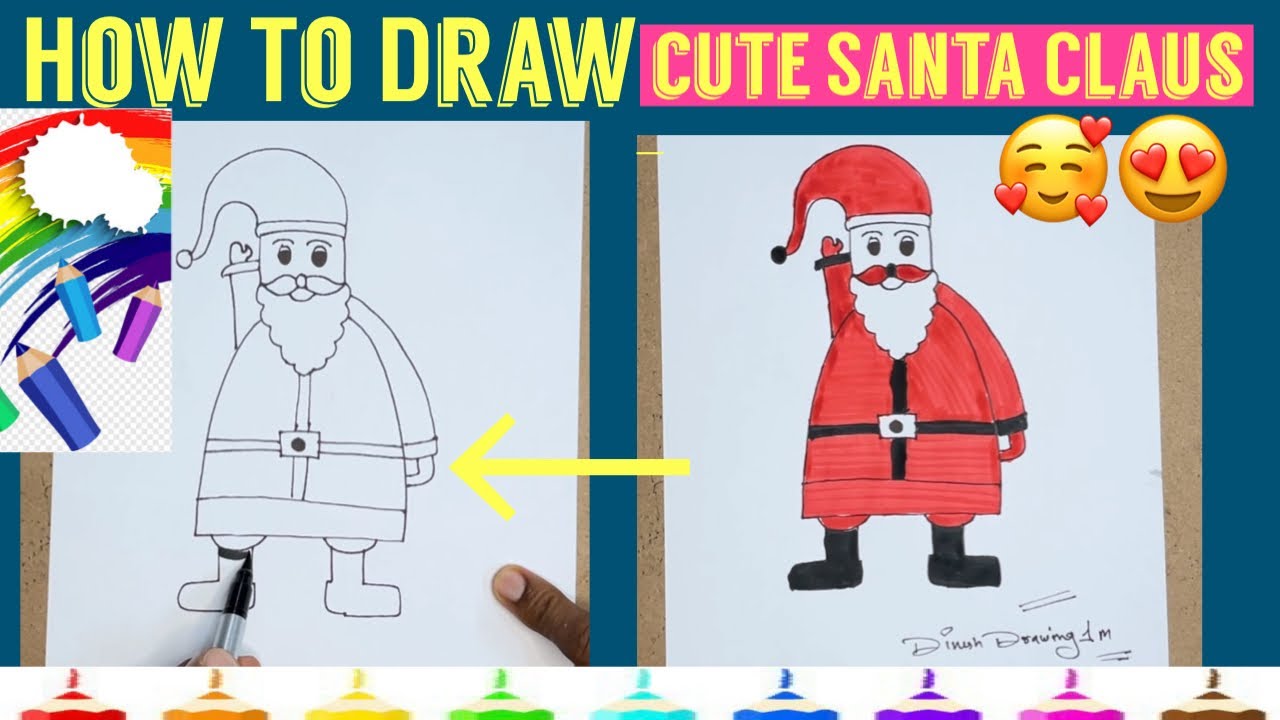 How to Draw Cute Santa Claus//Santa Claus Drawing colour for beginners ...