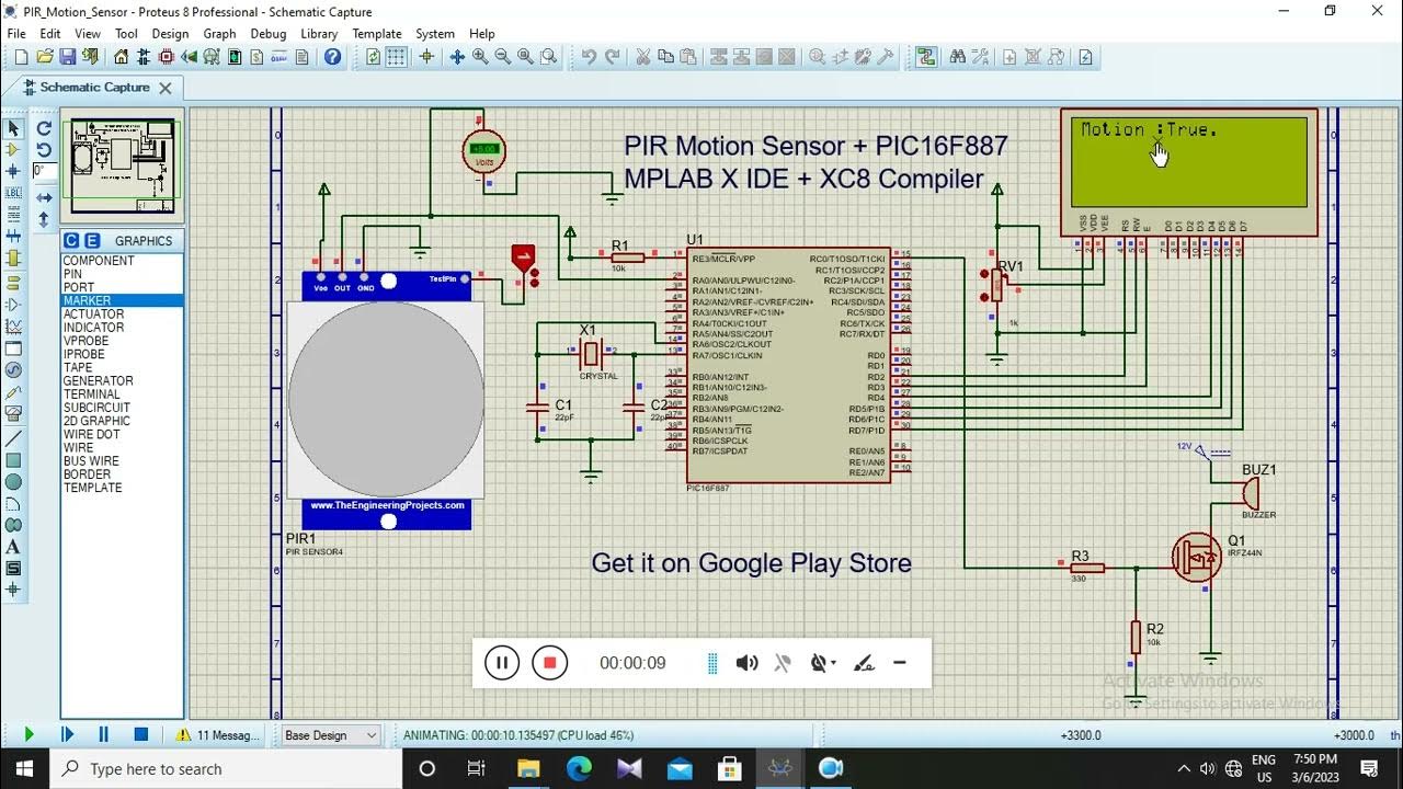 PIC16F887 - PIR Motion Sensor Demo - "PIC Projects" Mobile App - YouTube