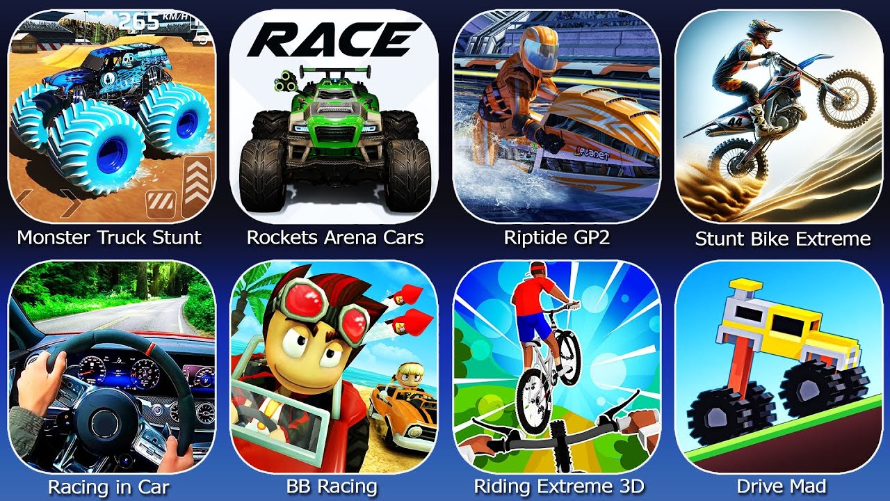Monster Truck Stunt,Drive Mad,Rockets Arena Cars Action,Riptide GP2 ...
