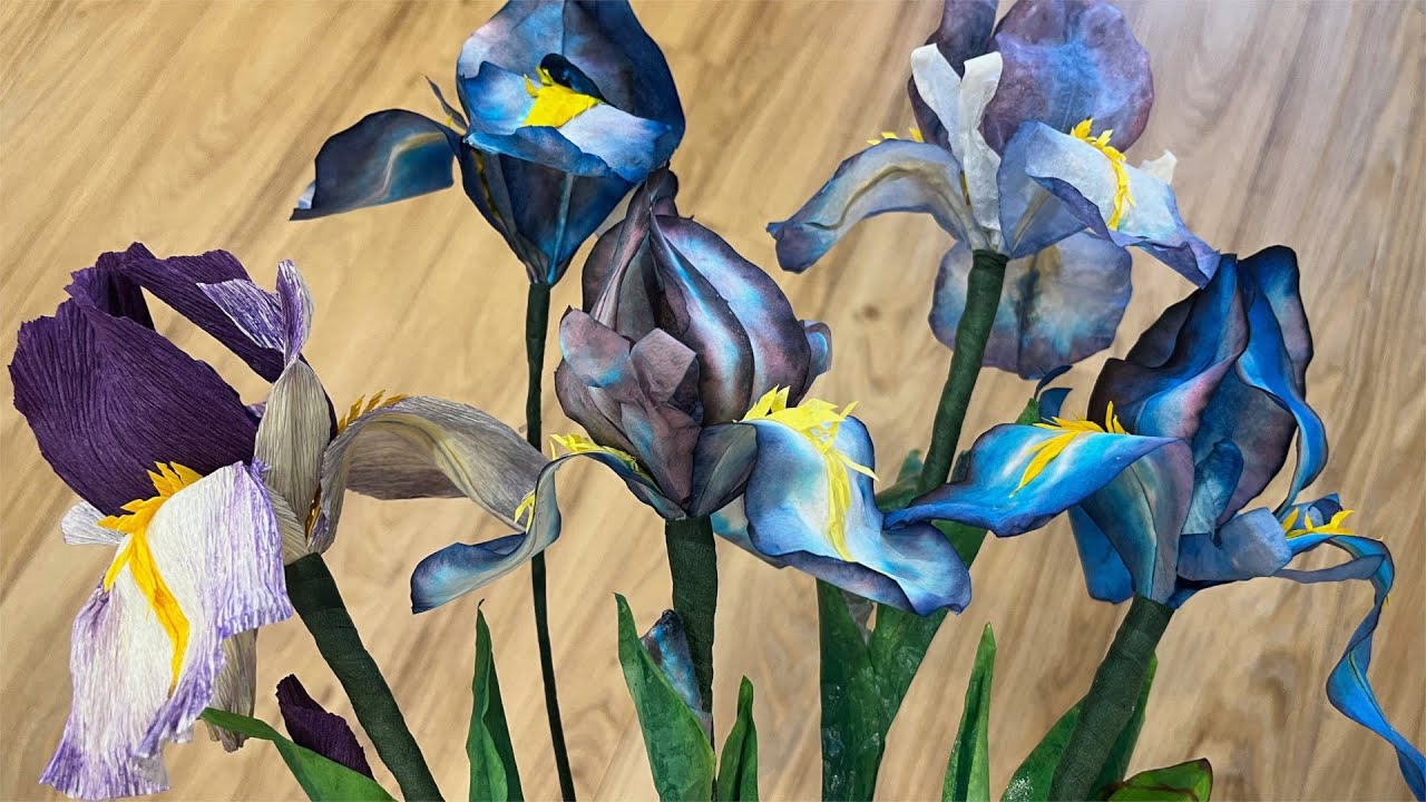 DIY Irises, same pattern, three different papers - YouTube