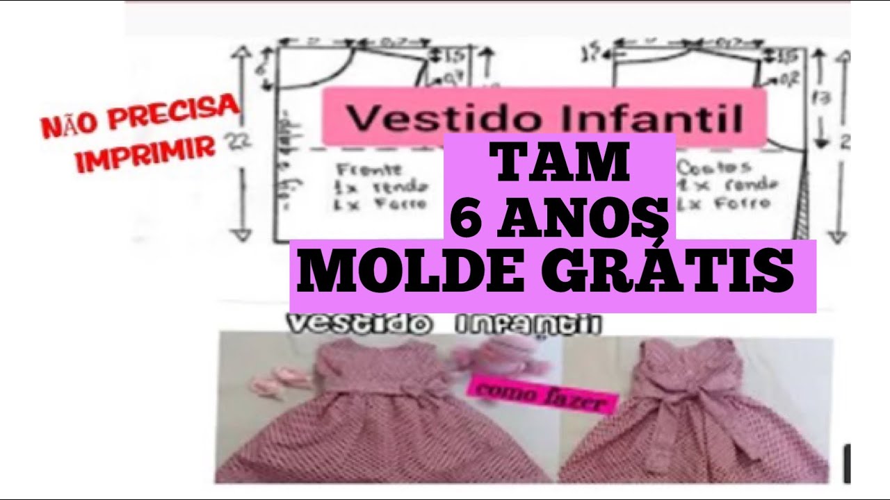 Vestido Infantil TAM 6 anos. Molde Grátis - YouTube