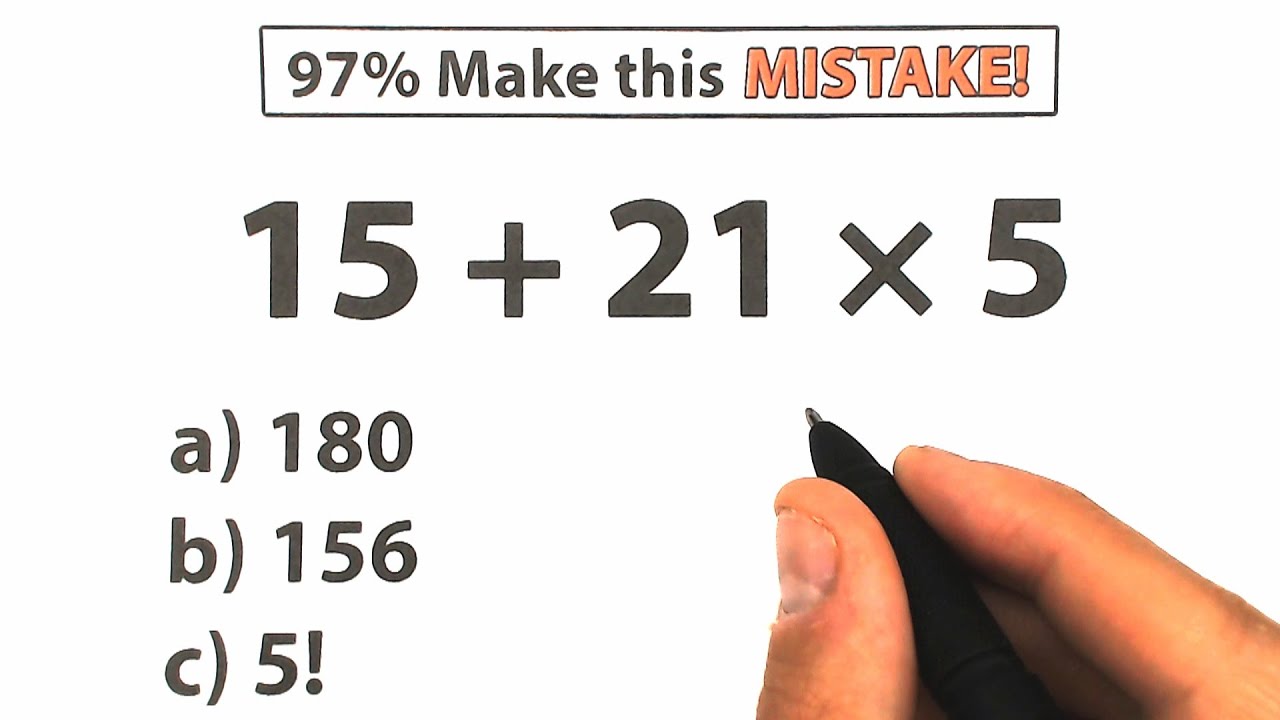 15 + 21 × 5 = , a very simple algebra question , but 97% FAILED - YouTube