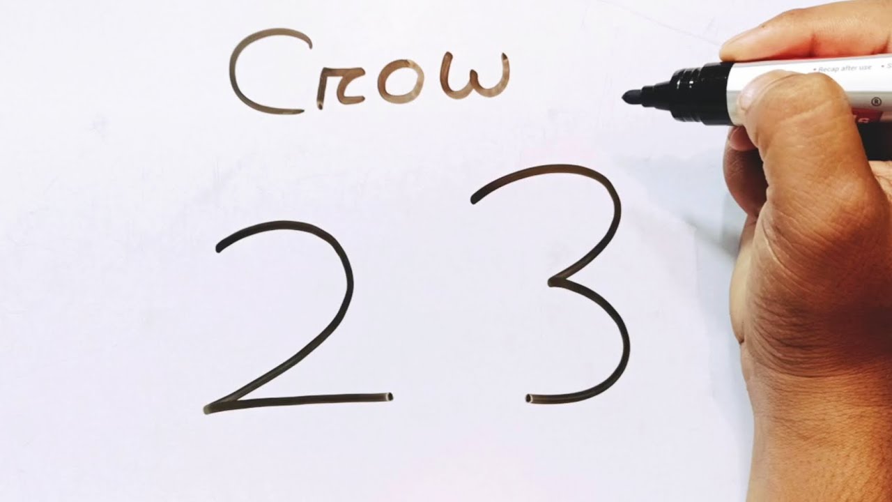 How to Draw a Crow From Number 23 | Crow Bird Drawing Step By Step Easy ...
