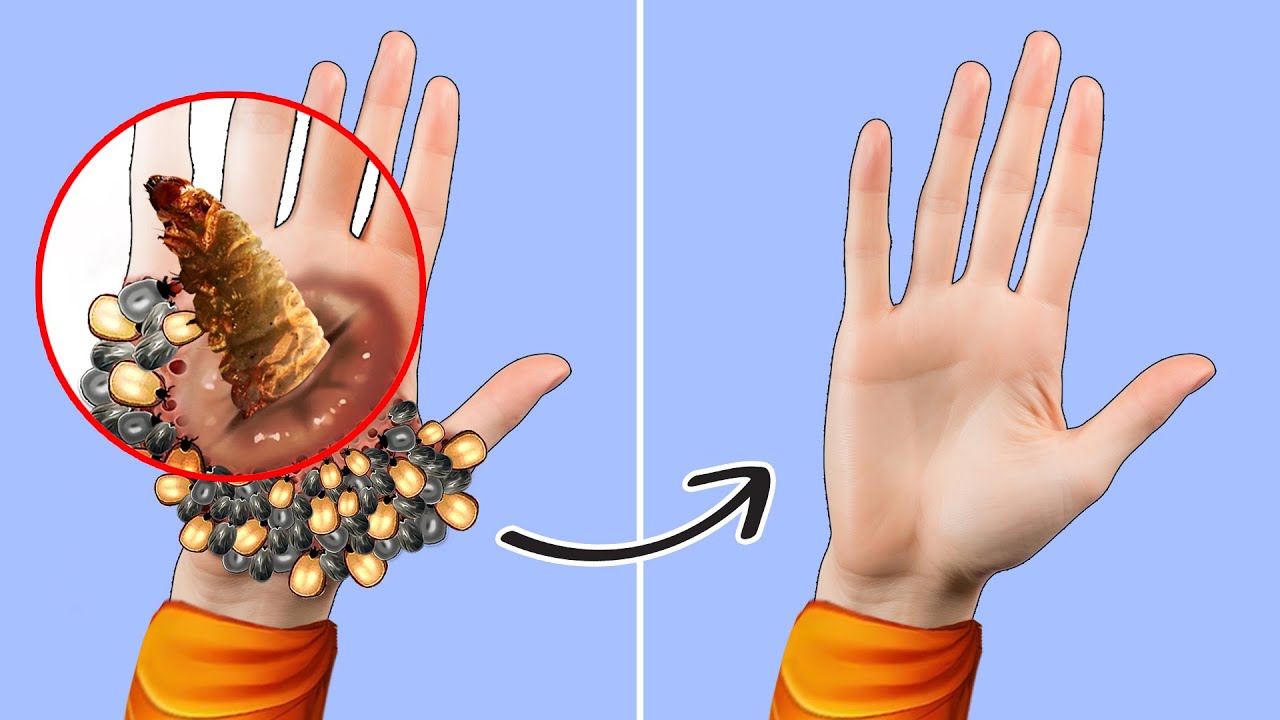 ASMR Remove Giant Maggots & Ticks From Hand | Severely Injured ...