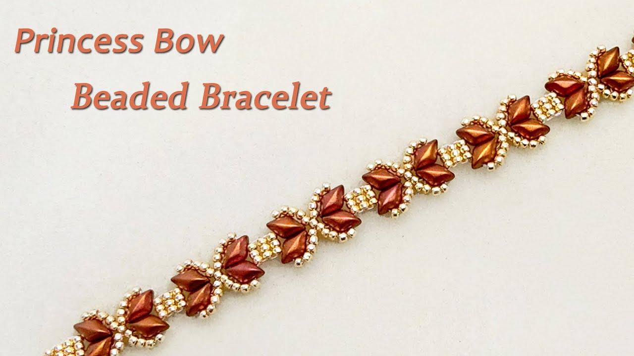 “Princess Bow” Beaded Bracelet With GemDuo 2 Hole Beads and Gold Seed ...