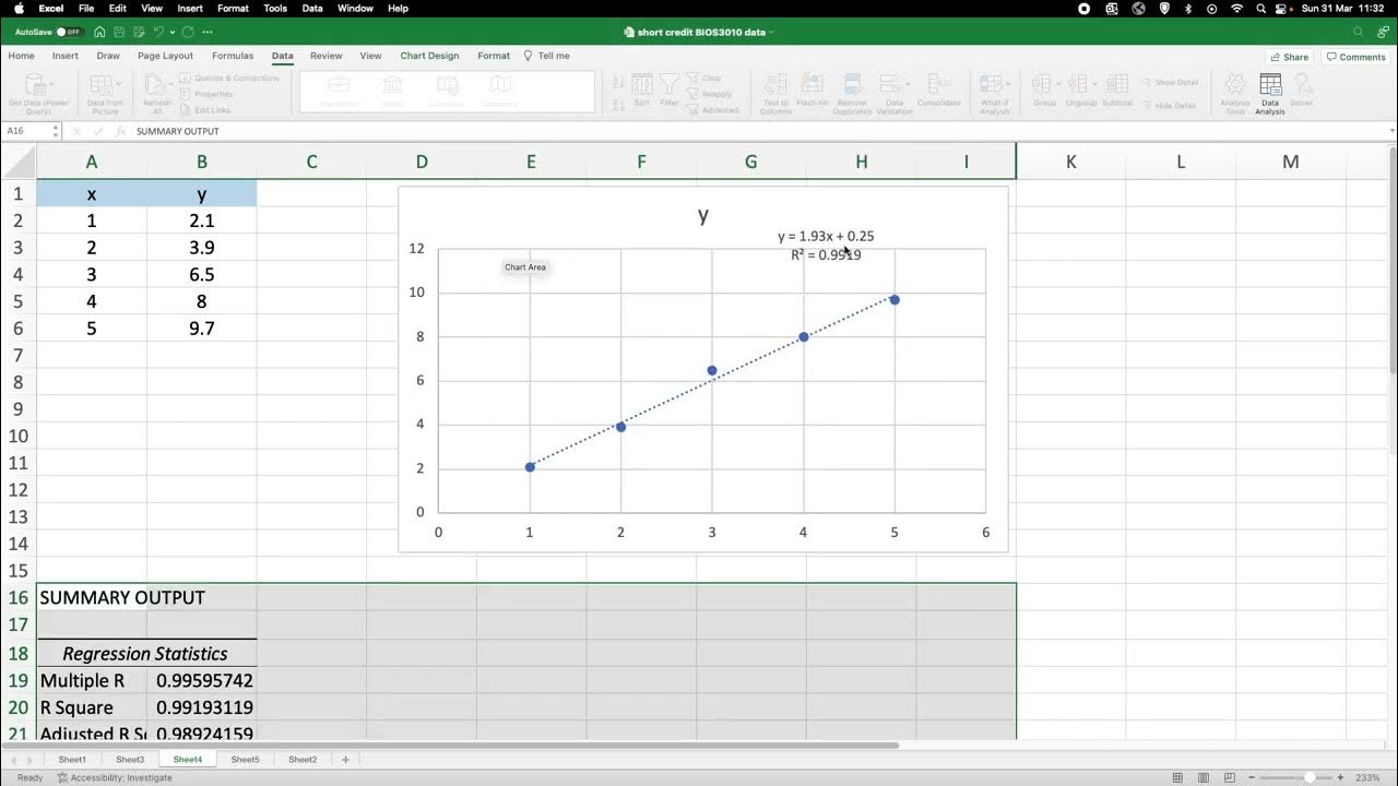 Linear Regression with Excel - is the regression statistically significant? - YouTube