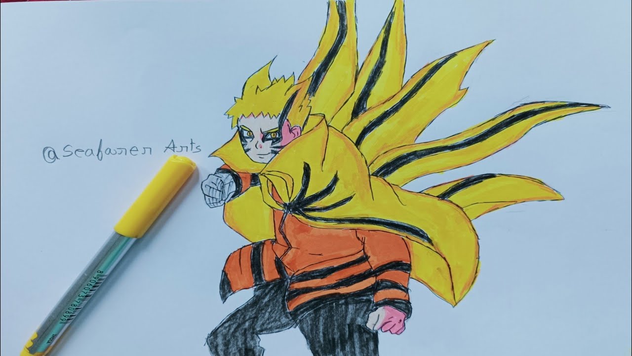Drawing Naruto Baryon Mode ॥ Manga style in yellow cloak ॥ Boruto ...