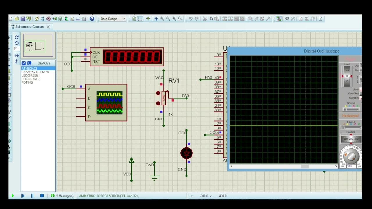 Generate signal in fast PWM mode of AVR Atmega32 with potentiometer and internal 10-bits ADC ...