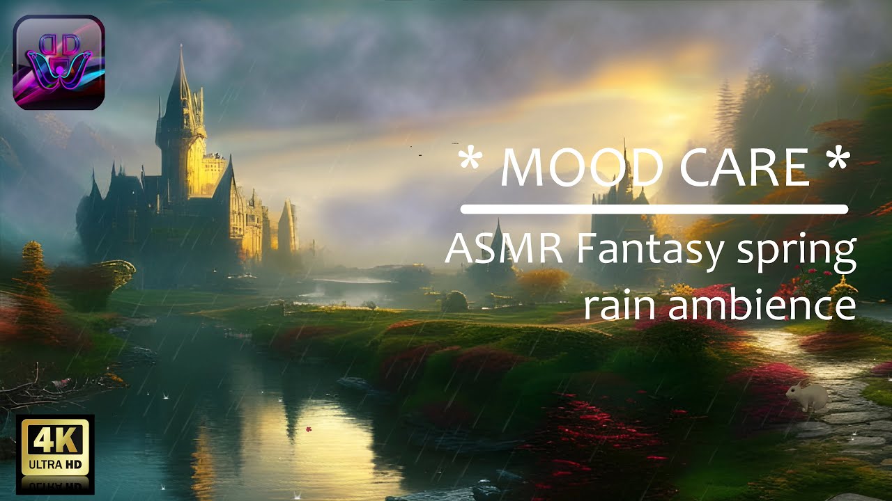 Fantasy spring scene with relaxing rain sound to use as background and ...