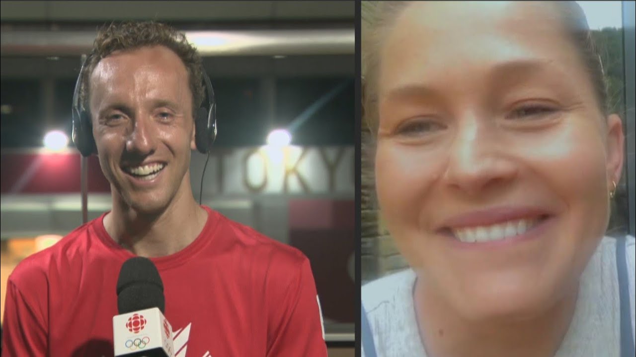 Cyclist Michael Woods surprised by wife Elly on TV after race - YouTube