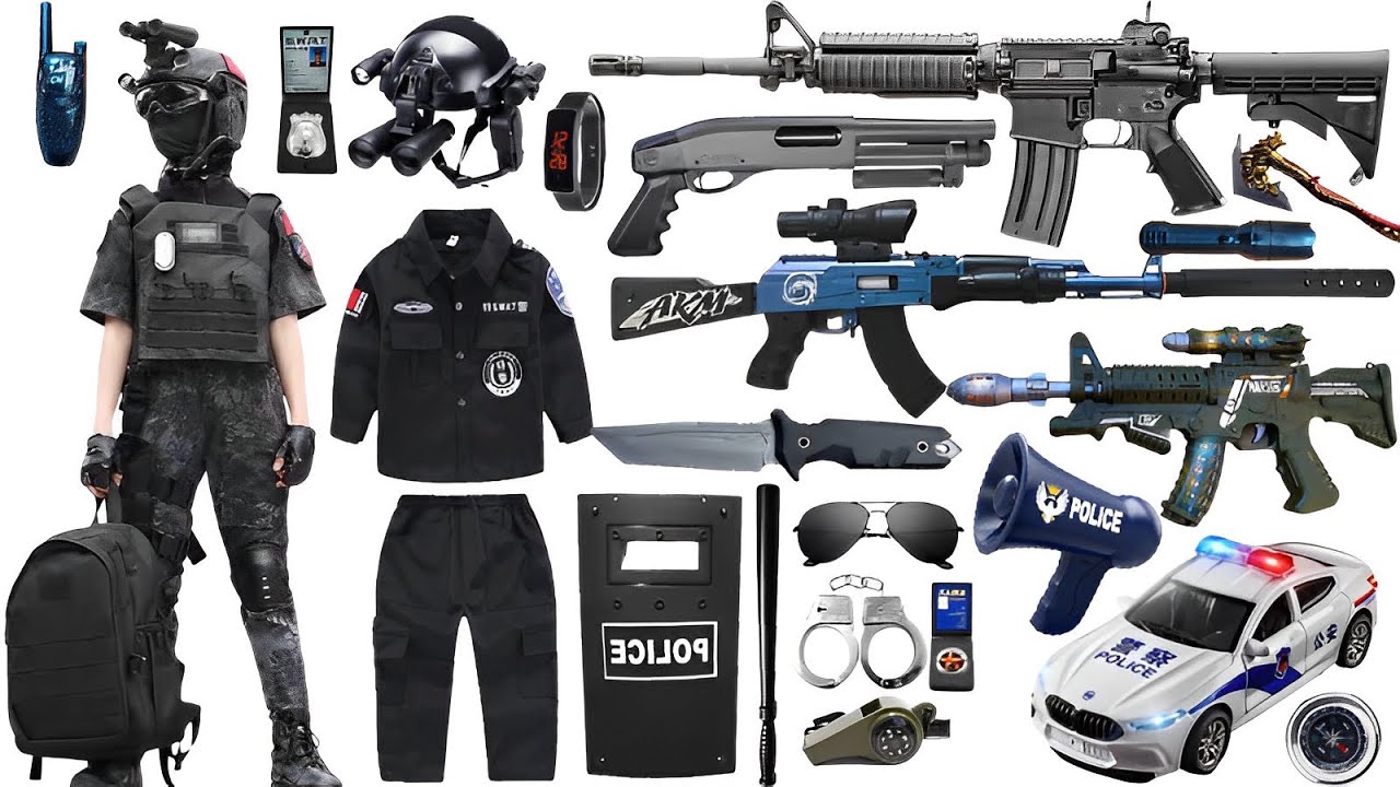 Special police toy weapon set unboxing, sniper rifle, electric toy gun ...