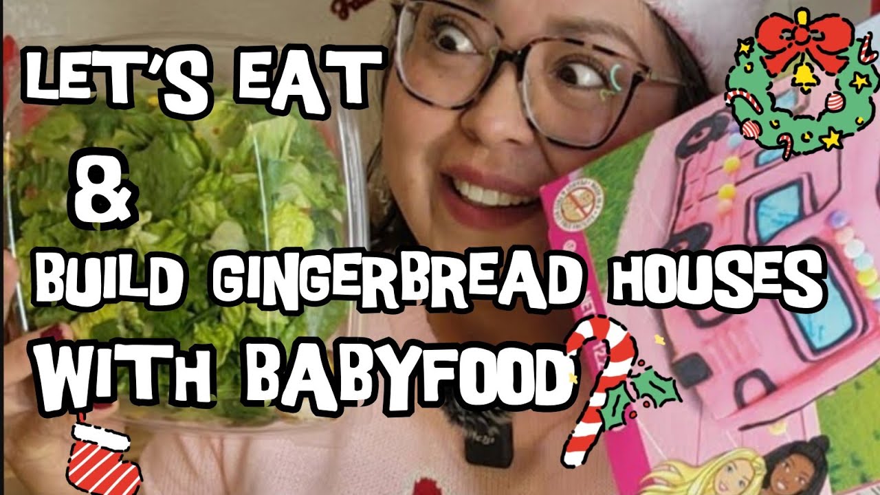 EATING 🥗 AND BUILDING A GINGERBREAD BARBIE CAMPER AND A MINECRAFT house ...