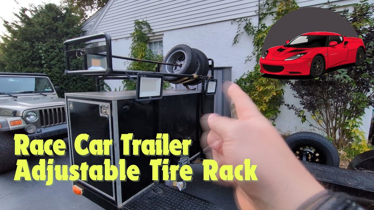 Race Car Trailer Adjustable Tire Rack - YouTube