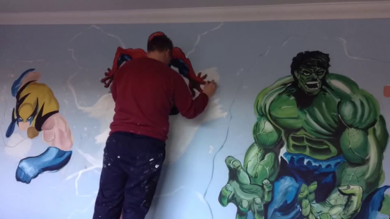 Marvel heros time-lapse mural ft. the hulk, wolverine and spider man by ...