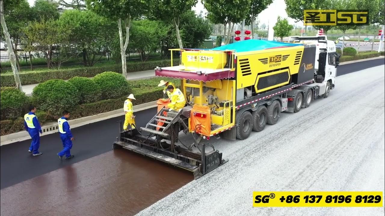 SG®17000L semi-trailer slurry paver micro surfacing paver - YouTube