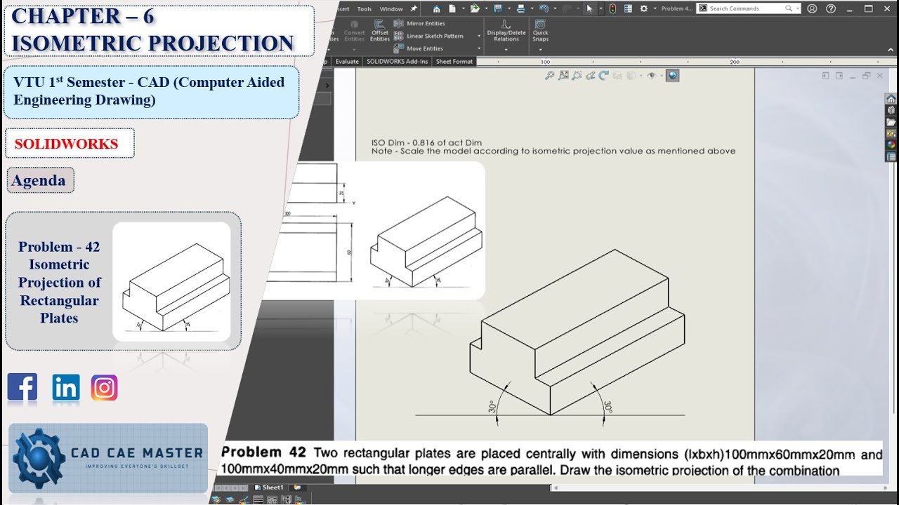 Problem - 42 Isometric Projections | VTU 1st Semester CAD - Chapter - 6 ...
