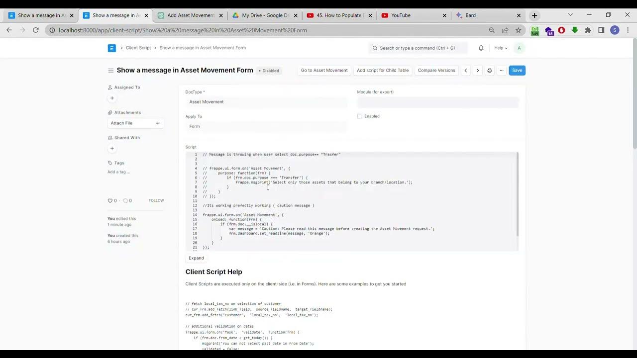 How to add message in the Doctype Form (ERPNext) - YouTube