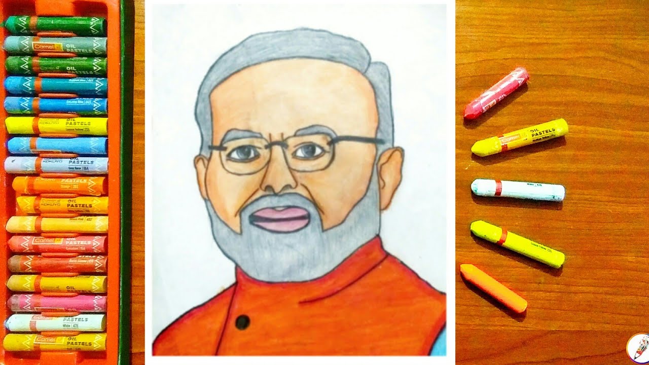 Drawing PM Narendra Modi using Oil Pastels|ColoredPortrait|Step by Step ...