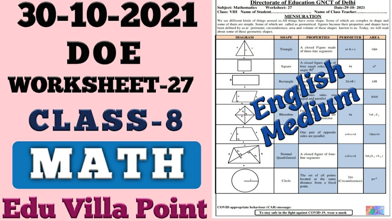 Class 8 Math English Medium Worksheet 27 29 10 2021 Class 8 Math Class 8 Math English Medium Worksheet 27 29 10 2021 Class 8 Math