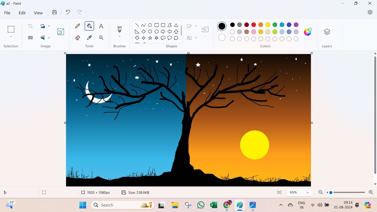 How to Draw in Paint | Double Gradient Background Scenery | MS Paint ...