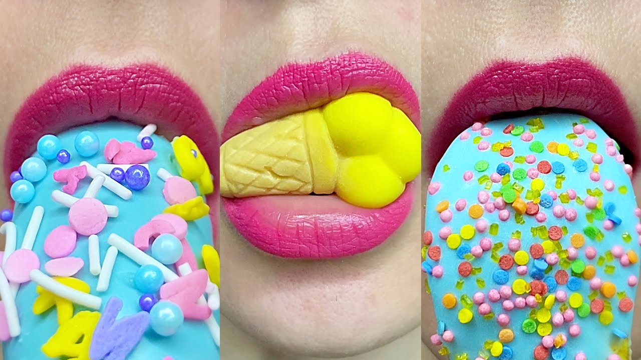 asmr ICE CREAM SOUFFLE EMOJI CHOCOLATE CANDY eating sound - YouTube