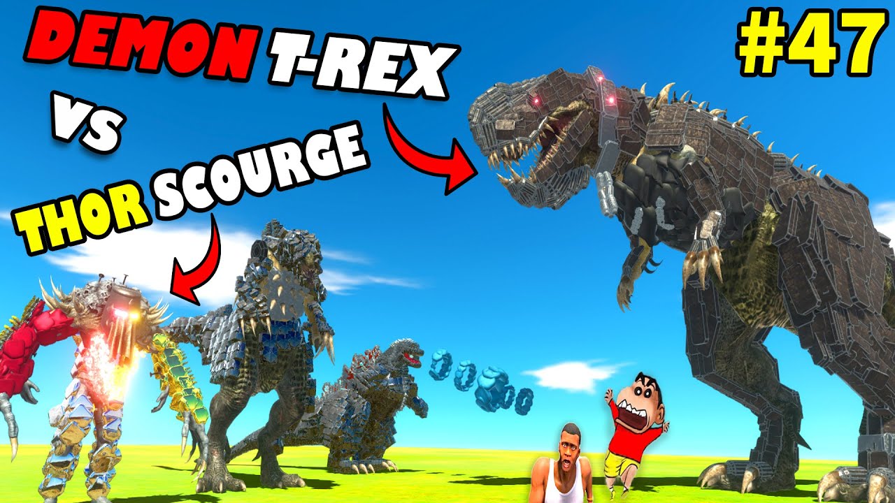 THOR SCOURGE vs DEMON T-REX SHINCHAN CHOP & HAMID-T in Animal Revolt ...