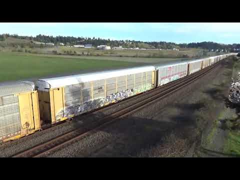 (Northbound) BNSF Autorack Train passes through Chambers Bay / Pioneer. - YouTube