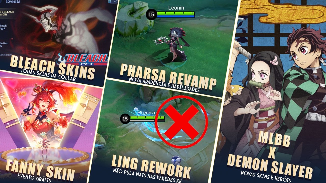 Rework do Ling e da Pharsa | Skins da collab com Bleach | Demon Slayer ...