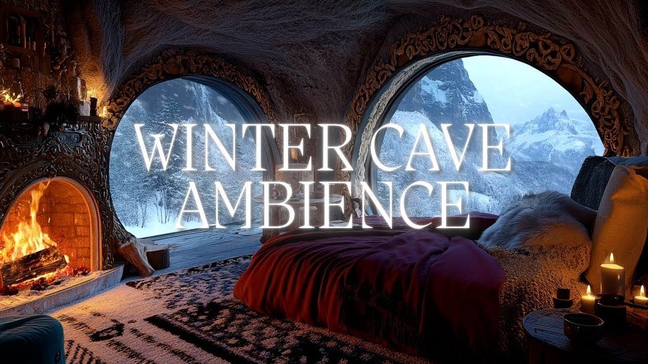 cozy winter cave ambience 🔥 relaxing snowfall & crackling sounds - YouTube