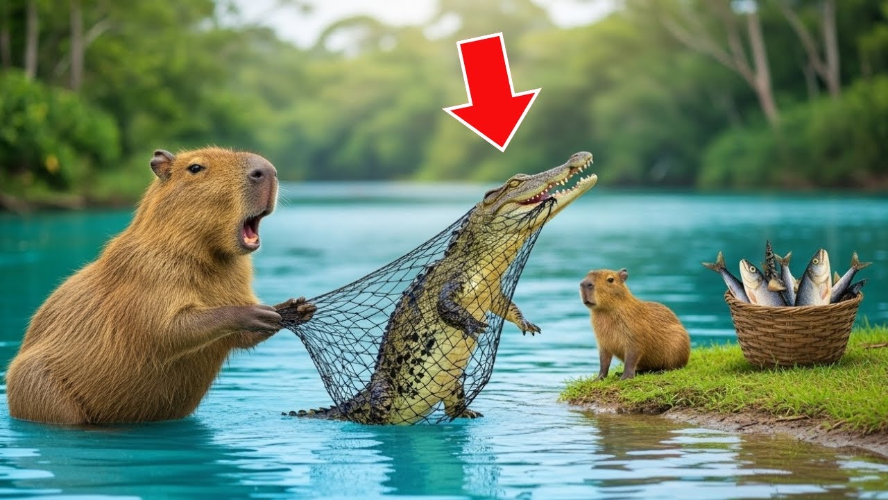 Capibara captura un Cocodrilo en el río y lo que hizo sorprendió a su ...