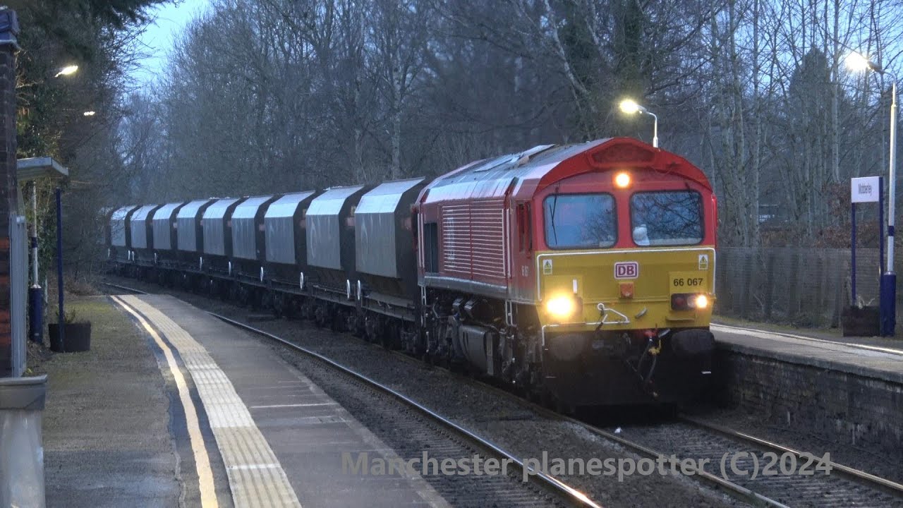 (4K) DB Class 66067 On Loaded Stone Train On 6F05 At Mobberley Station ...