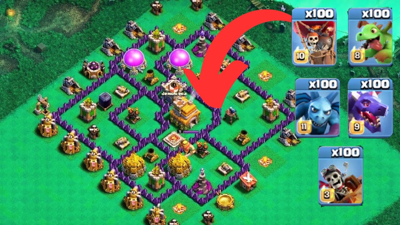 Max Town Hall Level 7 Vs All Air Troops (Clash of Clans) coc Max th7 Vs ...