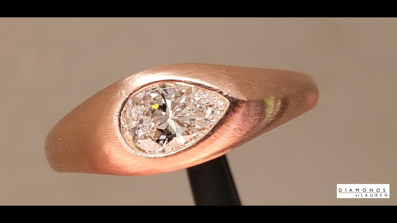 D Color Pear Diamond set in Pink Gold Gypsy setting R9688 - YouTube
