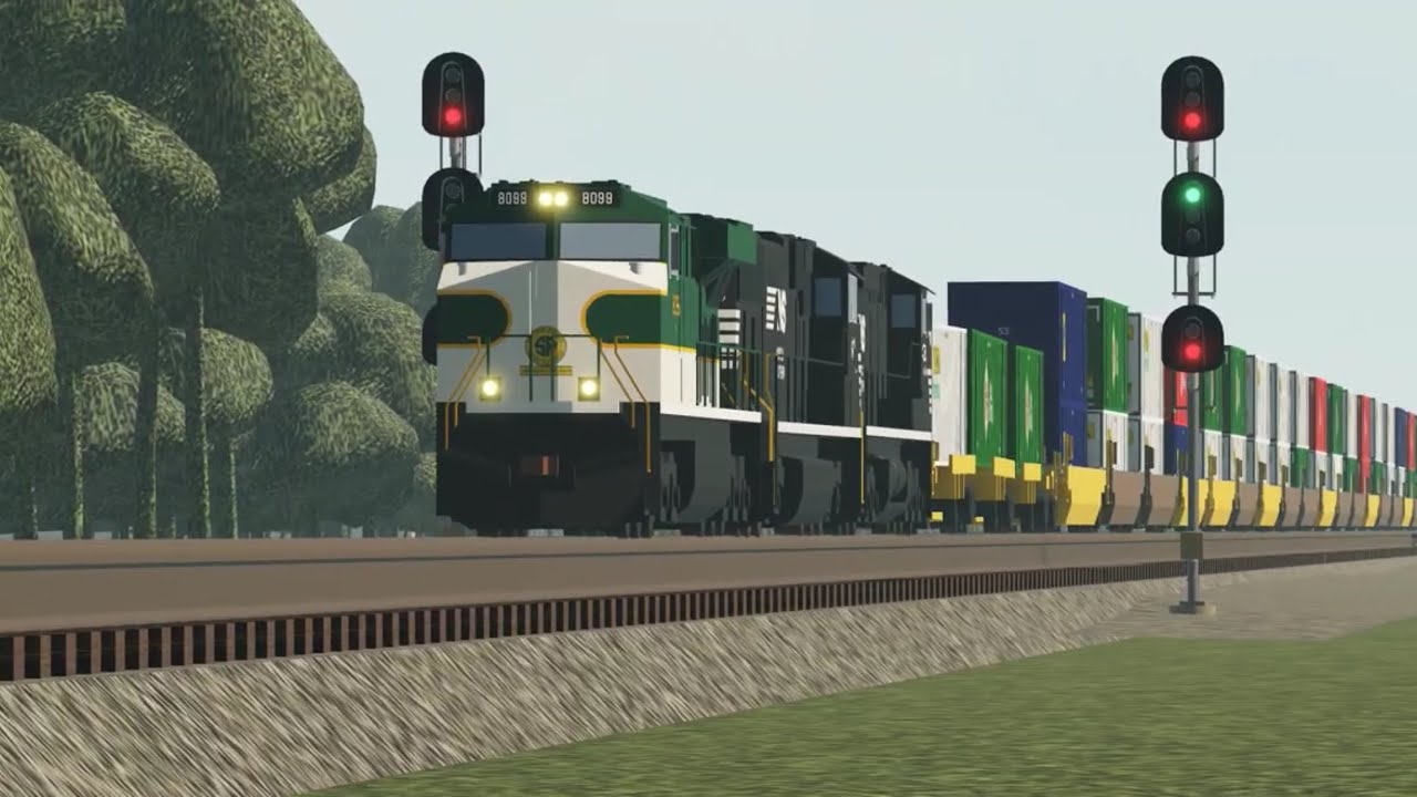 NS 8099 Leads NS intermodal Train in Ro-Scale Southline District - YouTube
