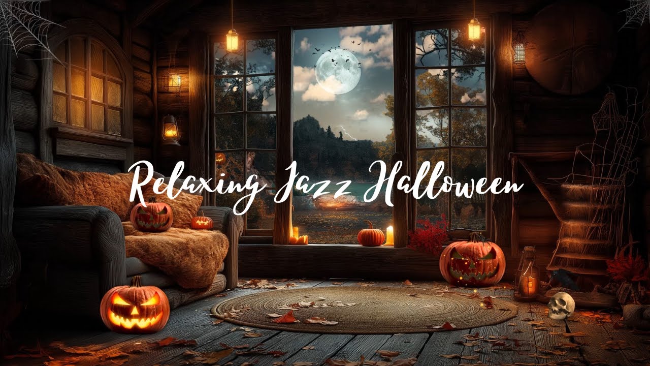 Relaxing Halloween Jazz Music with Spooky Night Ambience at Coffee Shop ...