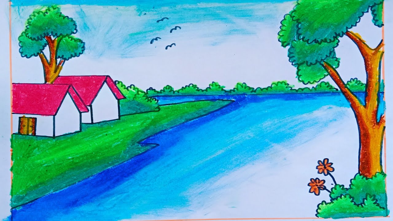 ছবি আঁকা/gramin drishya/prakritik drishya /প্রাকৃতিক দৃশ্য আঁকা ...