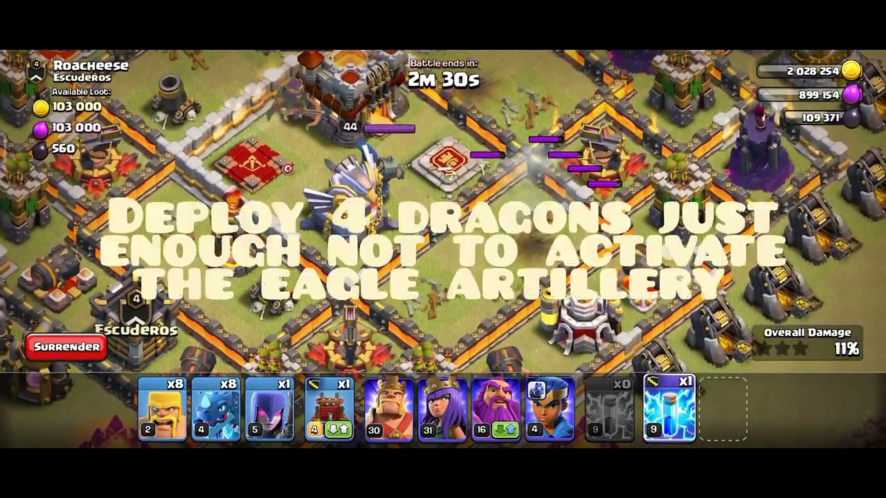 How to attack without activating the eagle artillery at COC - YouTube