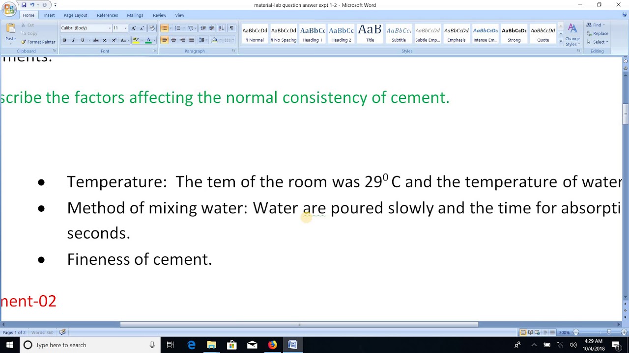 Describe the factors affecting the normal consistency of cement - YouTube