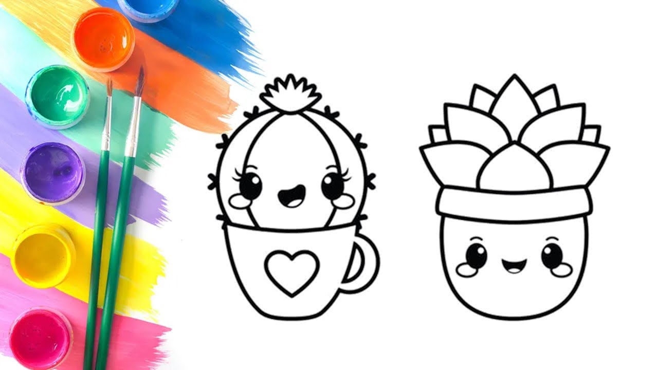 How to draw and color cute cactus / cara menggambar dan mewarnai kaktus ...