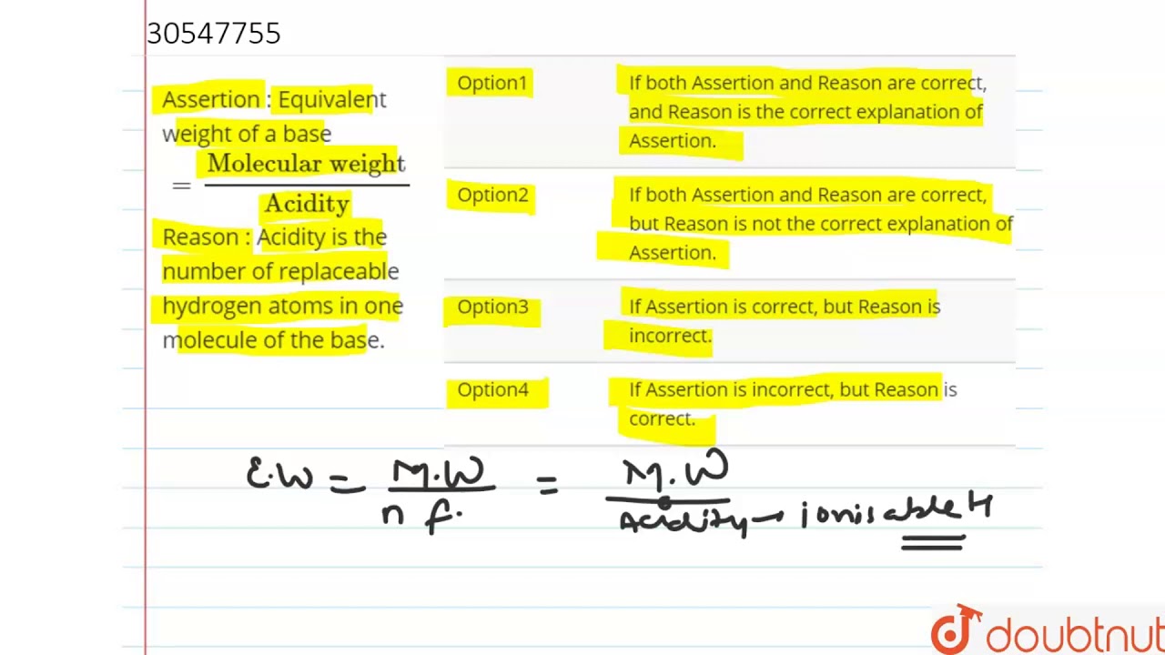 Assertion Equivalent Weight Of A Base Molecular Weight assertion-equivalent-weight-of-a-base-molecular-weight
