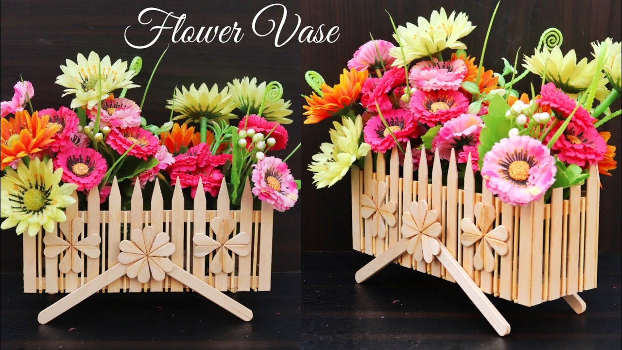 How to make flower vase with popsicle sticks | DIY Flower vase | Bamboo ...