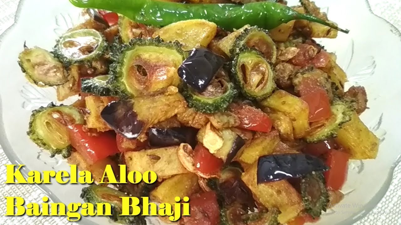 Karela Aloo Baingan Bhaji | Karele ki Sabzi | Bitter gourd can be tasty ...